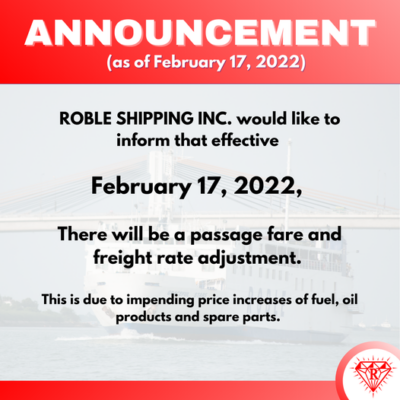 Passage and Freight new rates as of February 17, 2022 | Roble Shipping Inc.