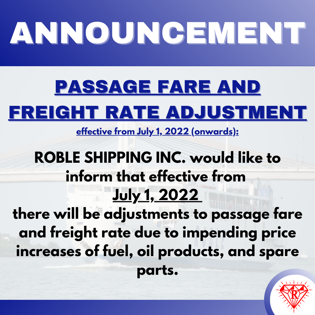 Passage fare and Freight rate adjustment | Roble Shipping Inc.